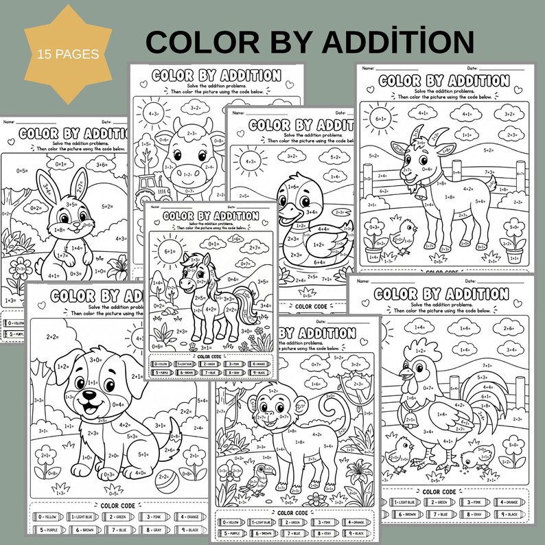 1st Grade Color by Math -farm Animals Addition and Subtraction ...