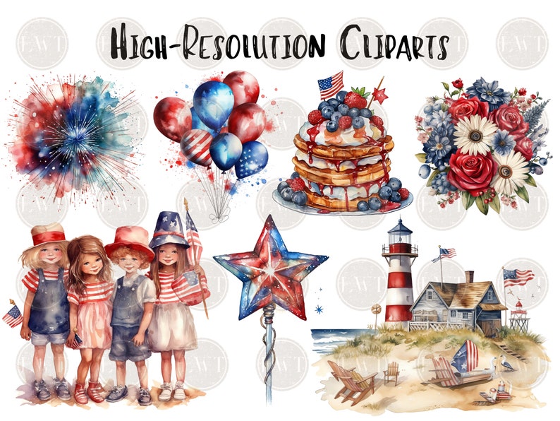 Fourth of July Watercolor Cliparts 4th of July Watercolor Clipart ...