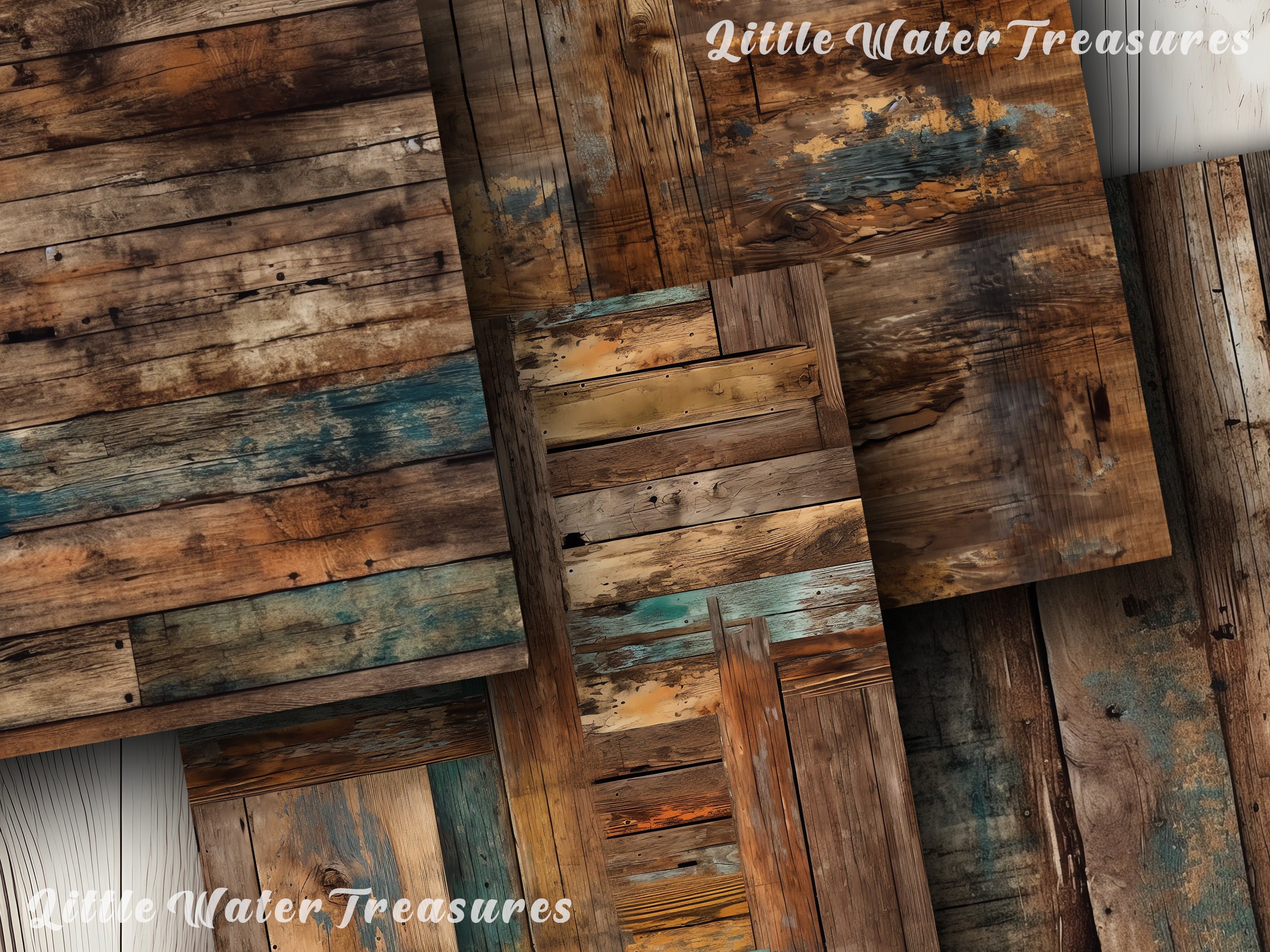 Distressed Wood Background Digital Papers, Brown Blue Wood Seamless ...
