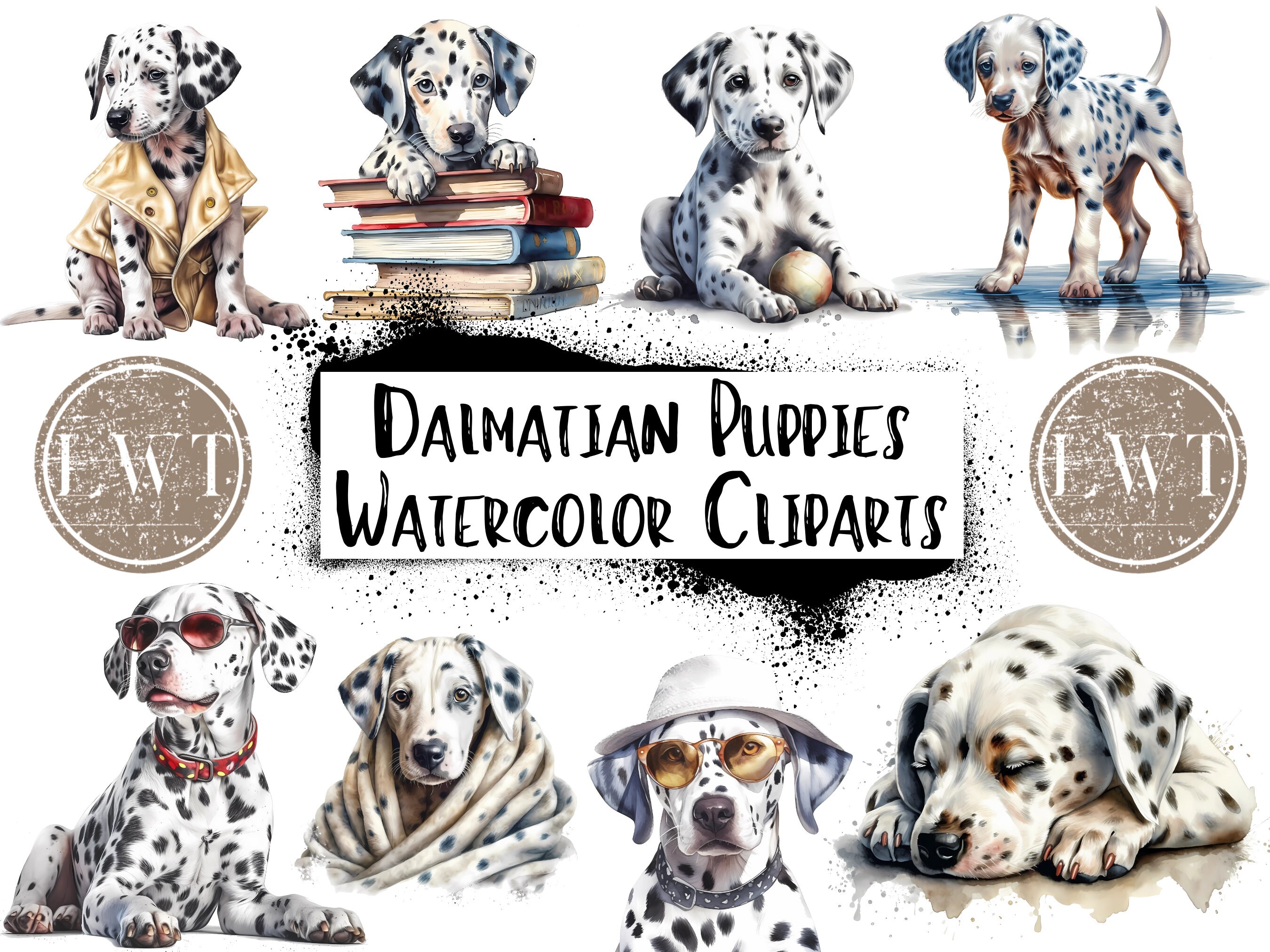 Dalmatian Puppies Dogs Watercolor Cliparts Cute Puppy Cute Dog Pet ...