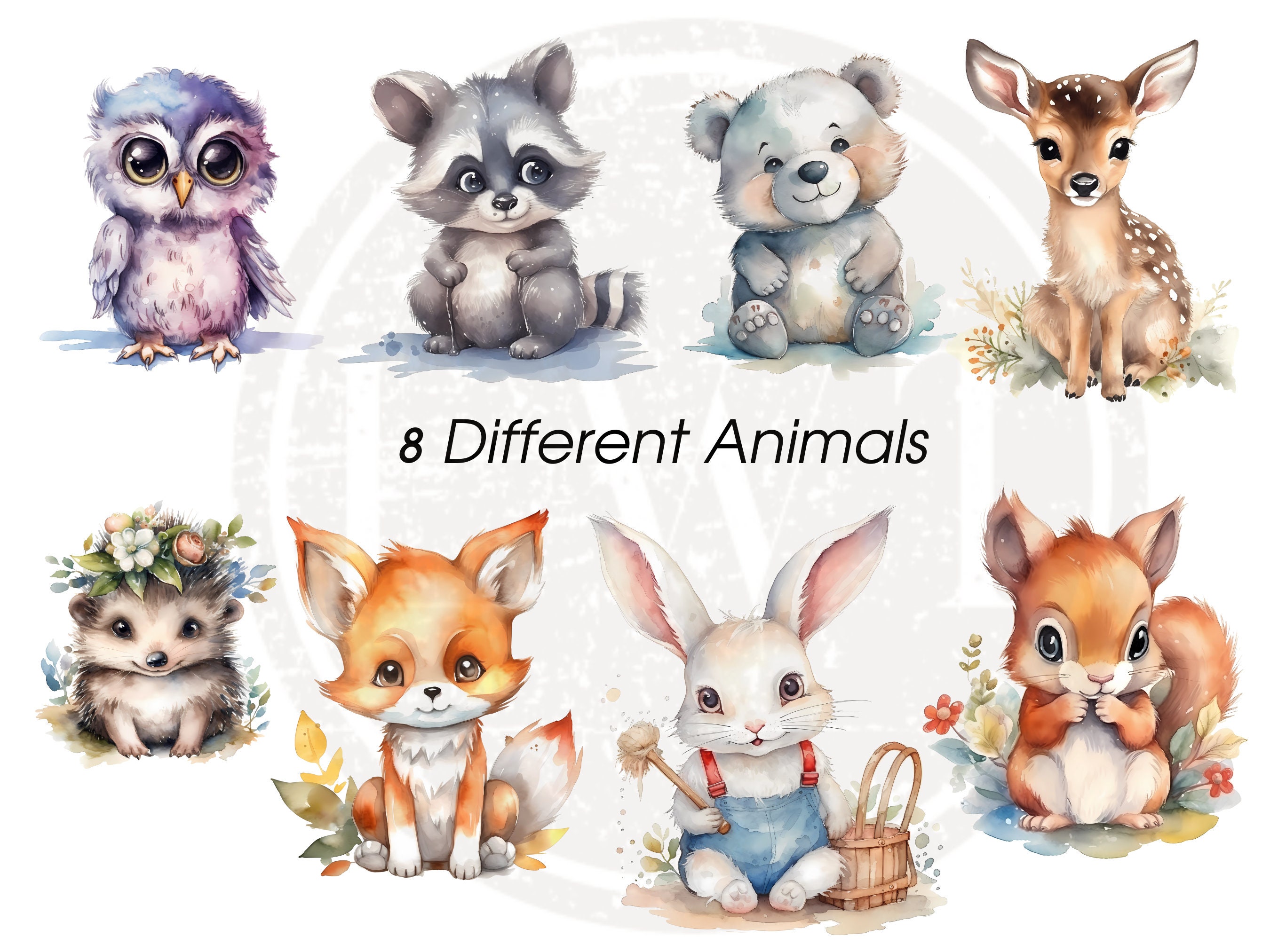 Woodland Animals Watercolor Clipart, Forest Animals Clip Art, Nursery ...