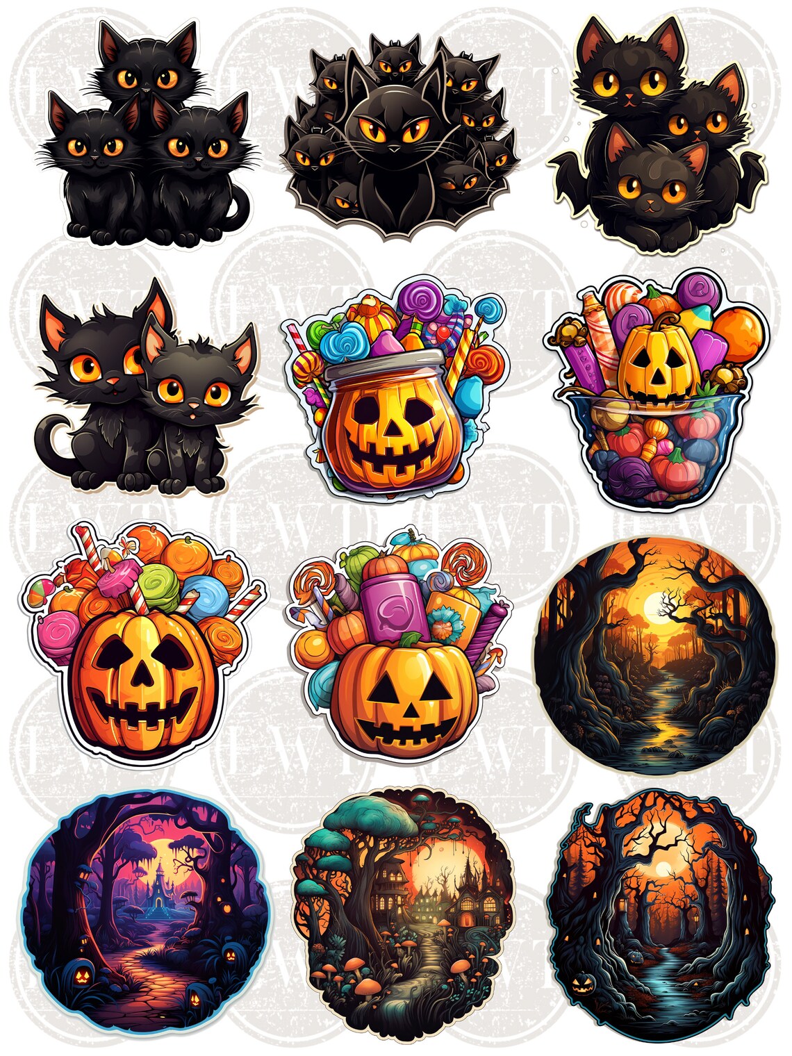 Halloween Illustration Stickers, Halloween Stickers Pack, Printable ...