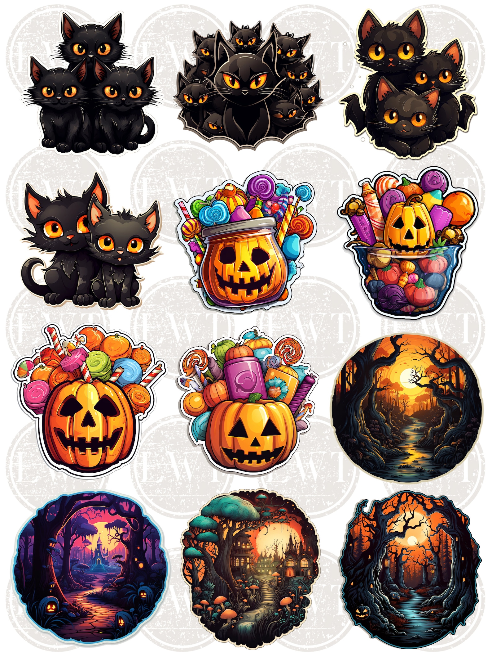 Halloween Illustration Stickers, Halloween Stickers Pack, Printable ...