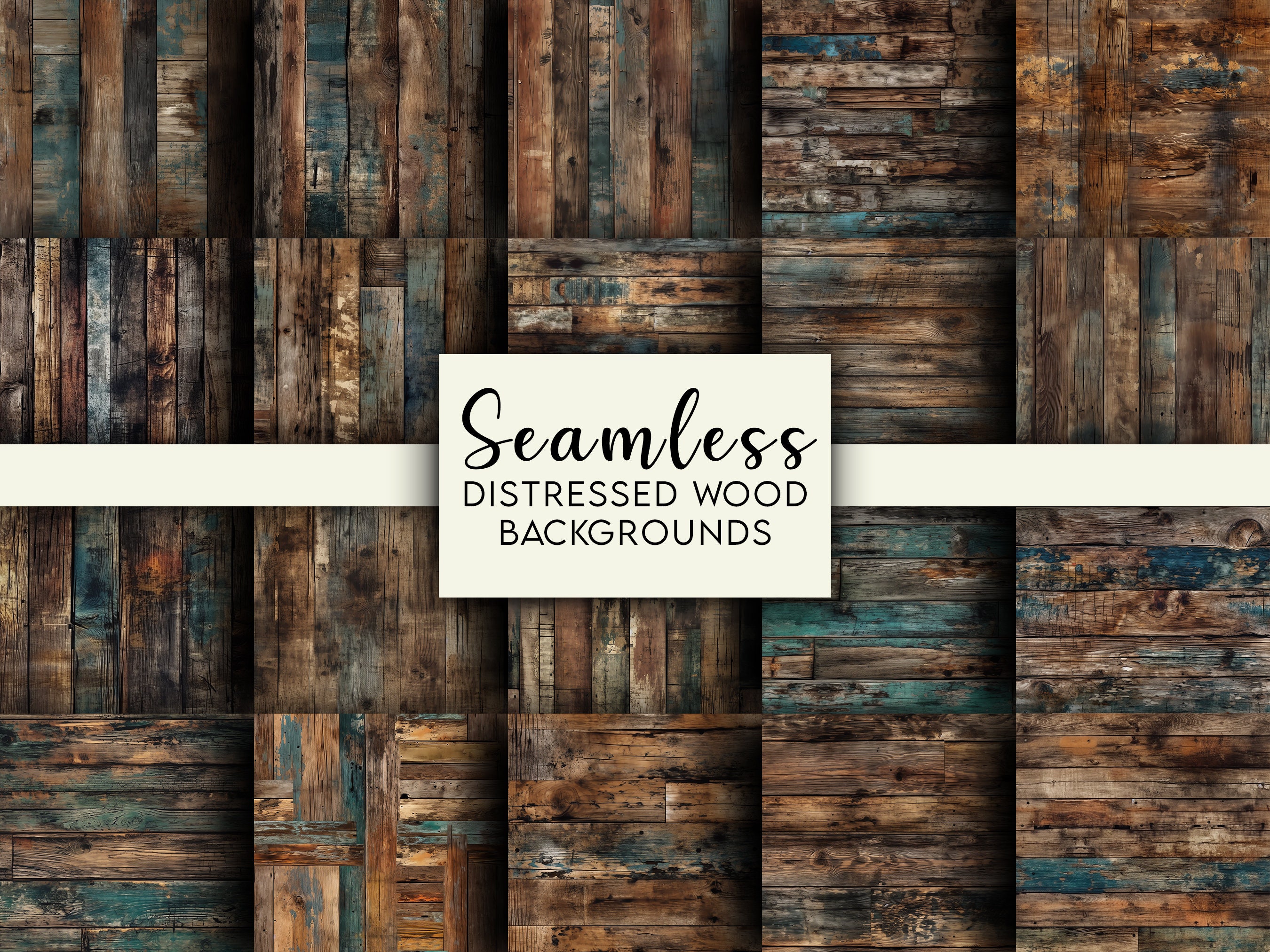 Distressed Wood Background Digital Papers, Brown Blue Wood Seamless ...
