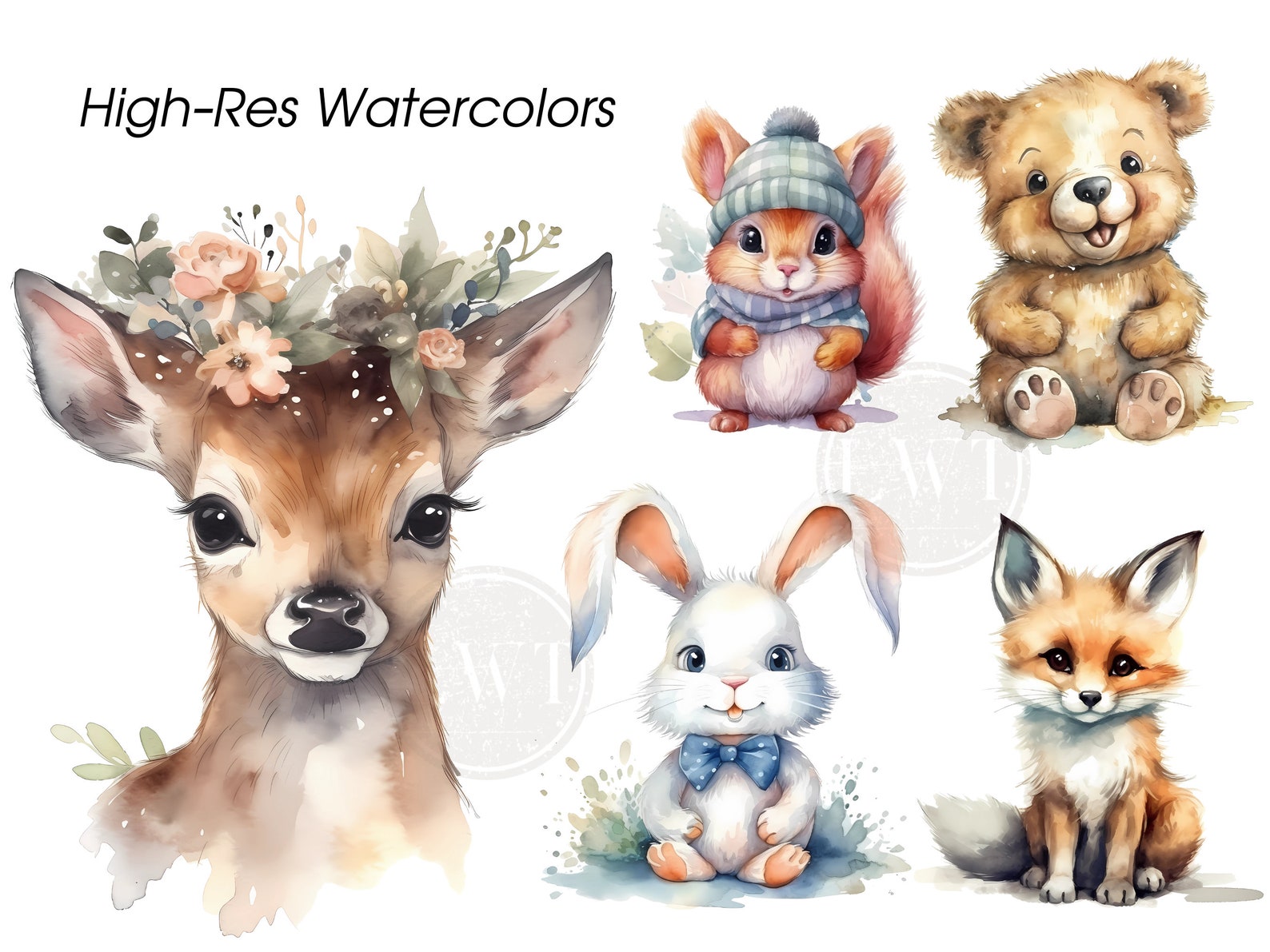 Woodland Animals Watercolor Clipart, Forest Animals Clip Art, Nursery ...