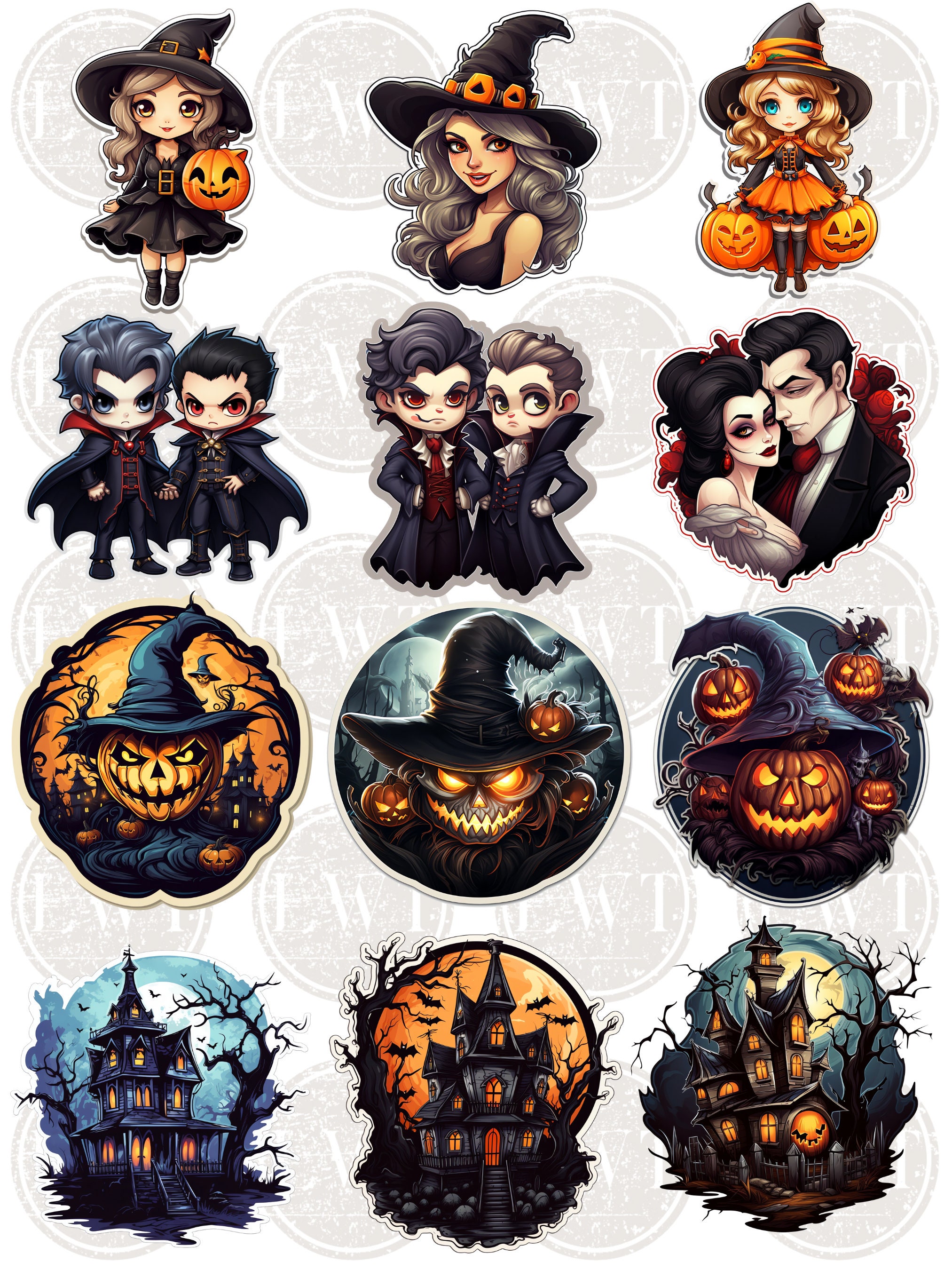 Halloween Illustration Stickers, Halloween Stickers Pack, Printable ...