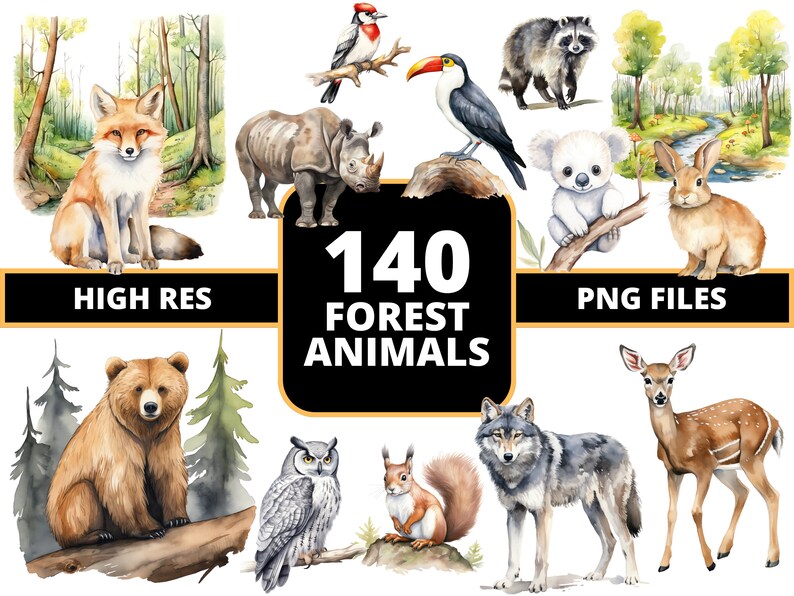 Woodland Animals Watercolor Clipart, Forest Animals Watercolor, Nursery ...