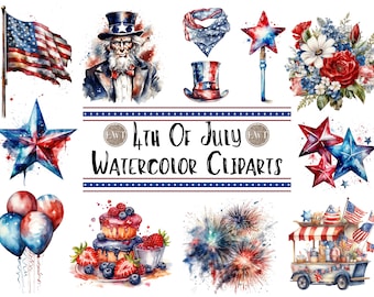 Vibrant Watercolor Fourth of July Clipart: Instant Download for ...