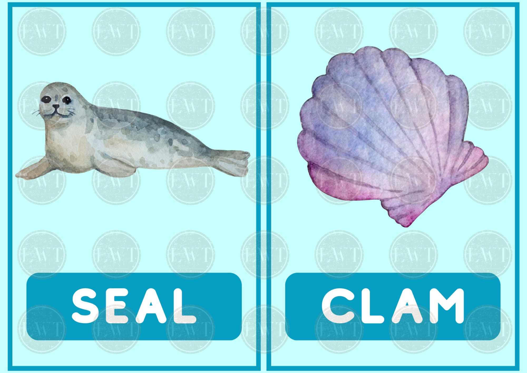 Sea Animals 14 Printable Montessori Cards, Sea Flashcards for Kids ...
