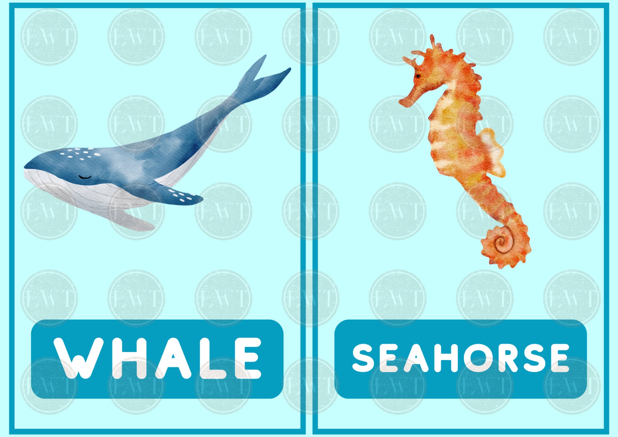 Sea Animals 14 Printable Montessori Cards, Sea Flashcards for Kids ...