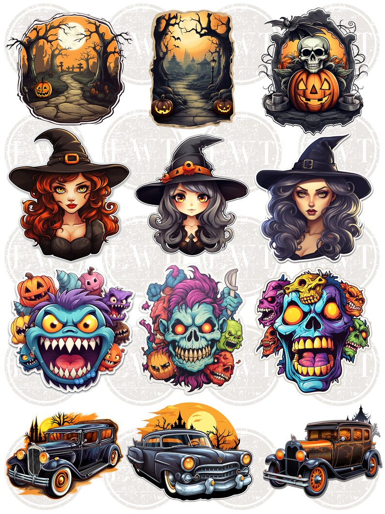 Halloween Illustration Stickers, Halloween Stickers Pack, Printable ...