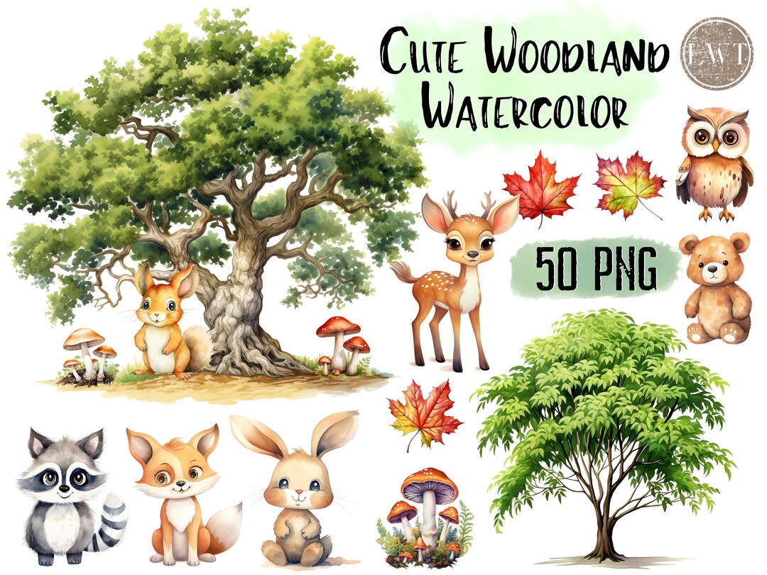 Woodland Animals Watercolor Clipart, Forest Animals Clip Art, Shower ...