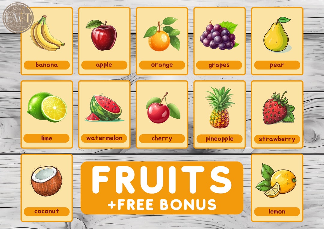 Fruits 32 Printable Montessori Cards, Fruits Flashcards for Kids Flash ...