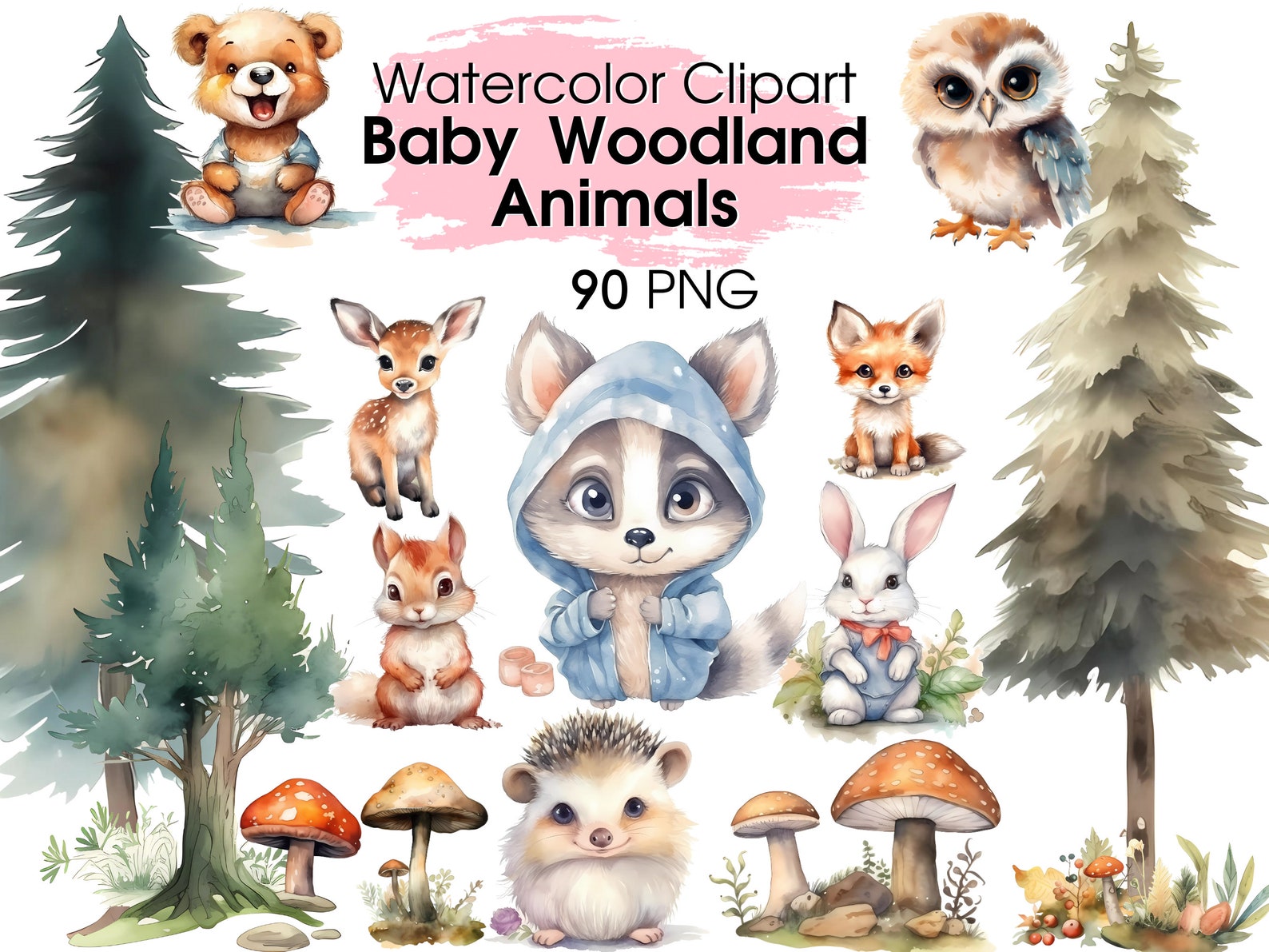 Woodland Animals Watercolor Clipart, Forest Animals Clip Art, Nursery ...