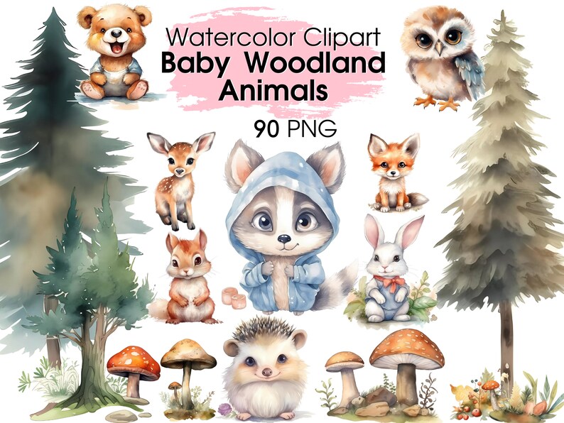Woodland Animals Watercolor Clipart, Forest Animals Clip Art, Nursery ...