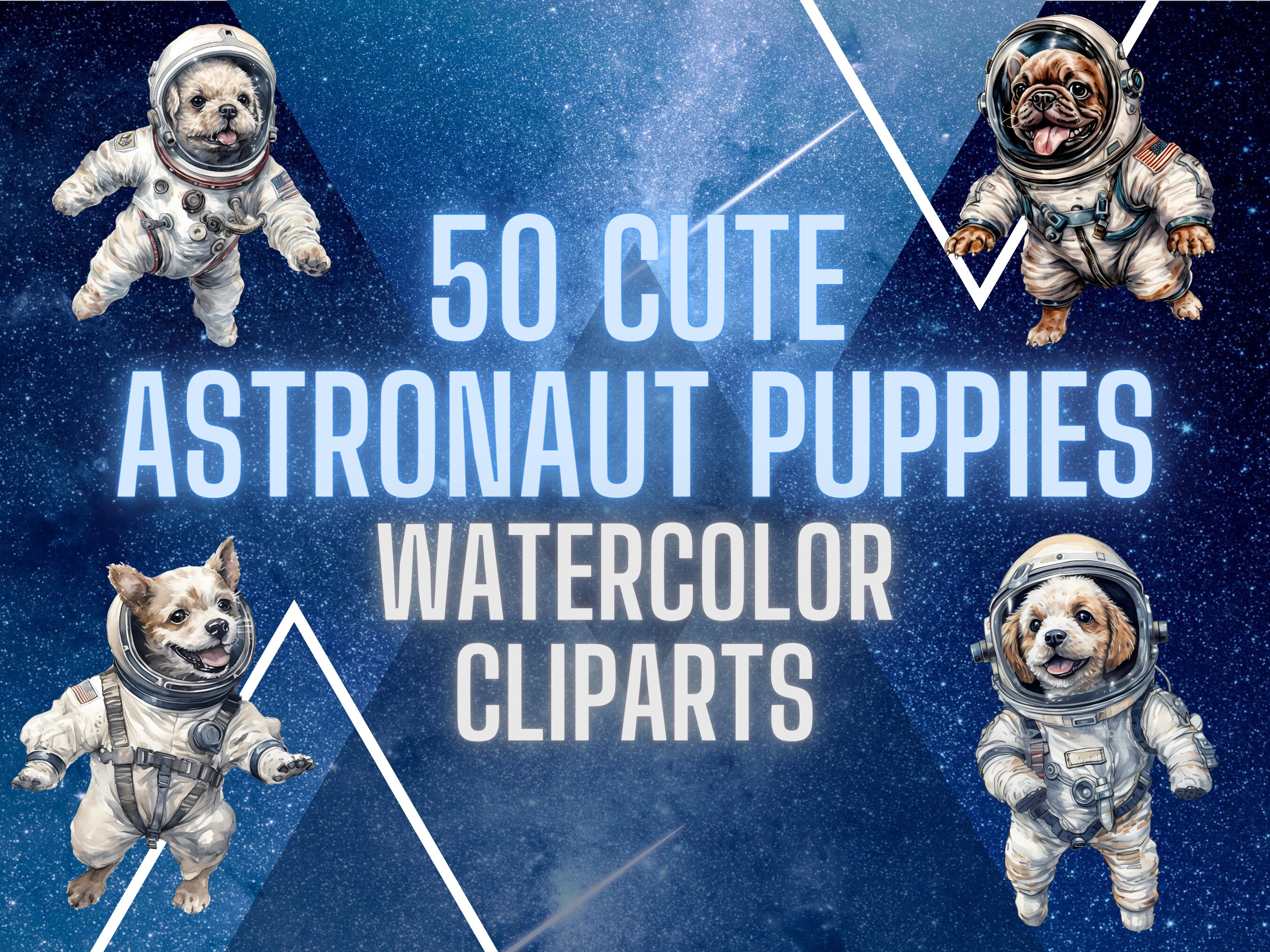 Astronaut Dog Puppies Watercolor Clipart Nursery Art Wall - Etsy