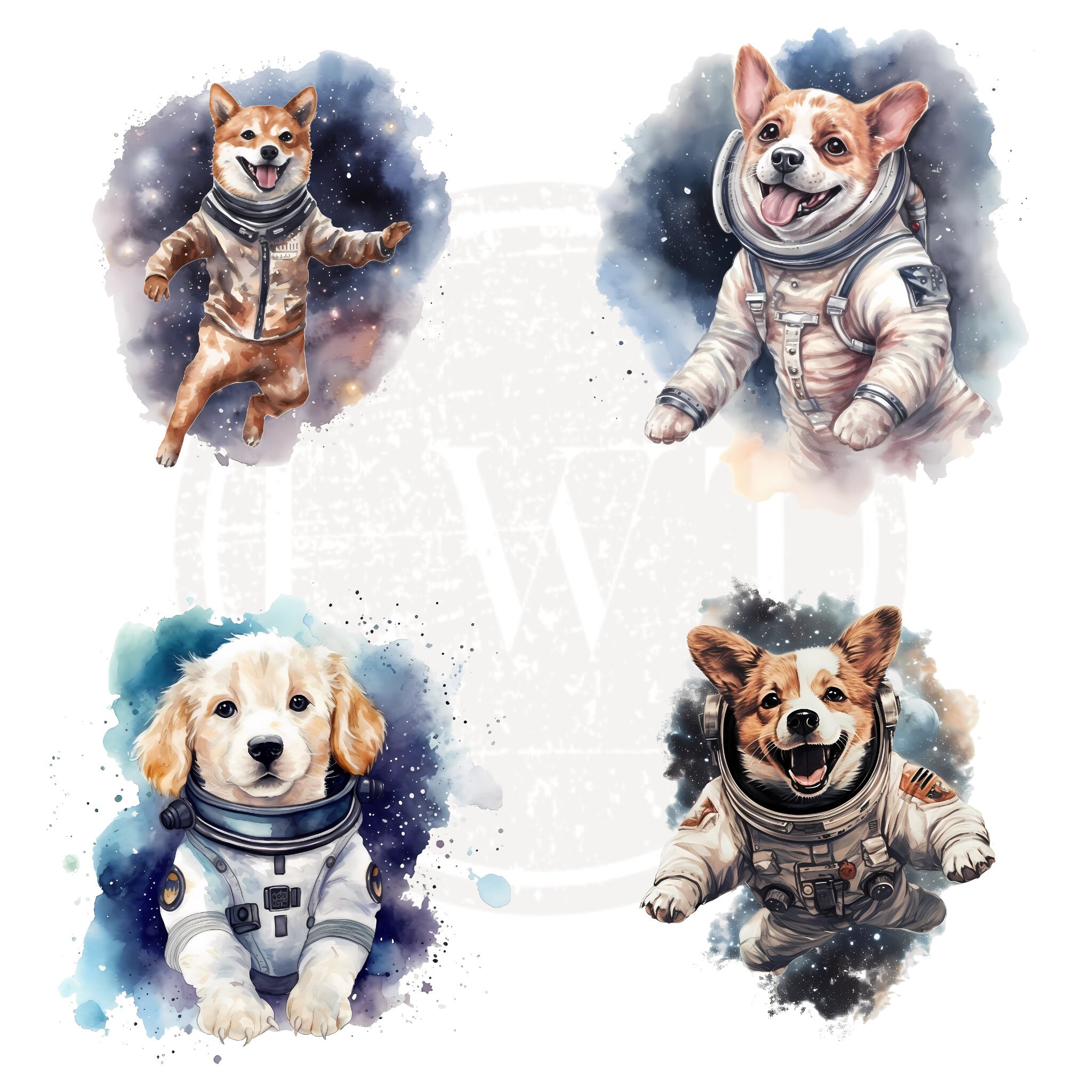 Astronaut Dog Puppies Watercolor Clipart Nursery Art Wall Decor ...