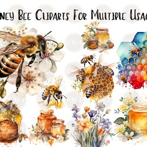 Watercolor Honey Bee Clipart, Spring Garden Bee and Honey Jar, Beehive ...