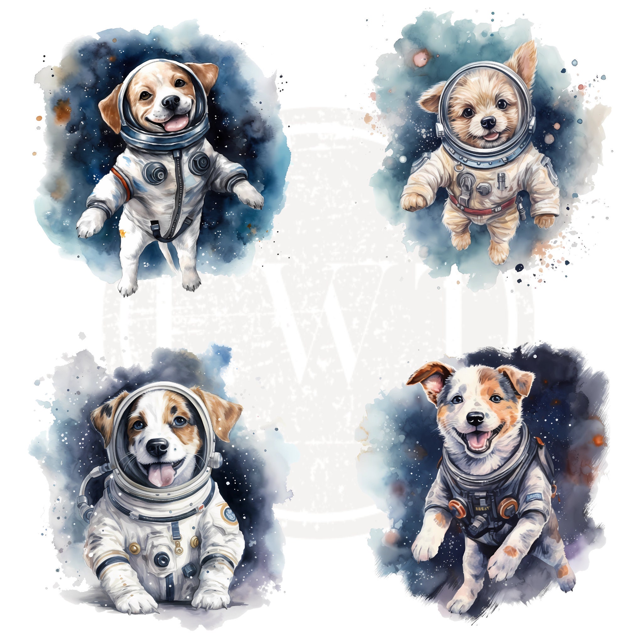 Astronaut Dog Puppies Watercolor Clipart Nursery Art Wall Decor ...