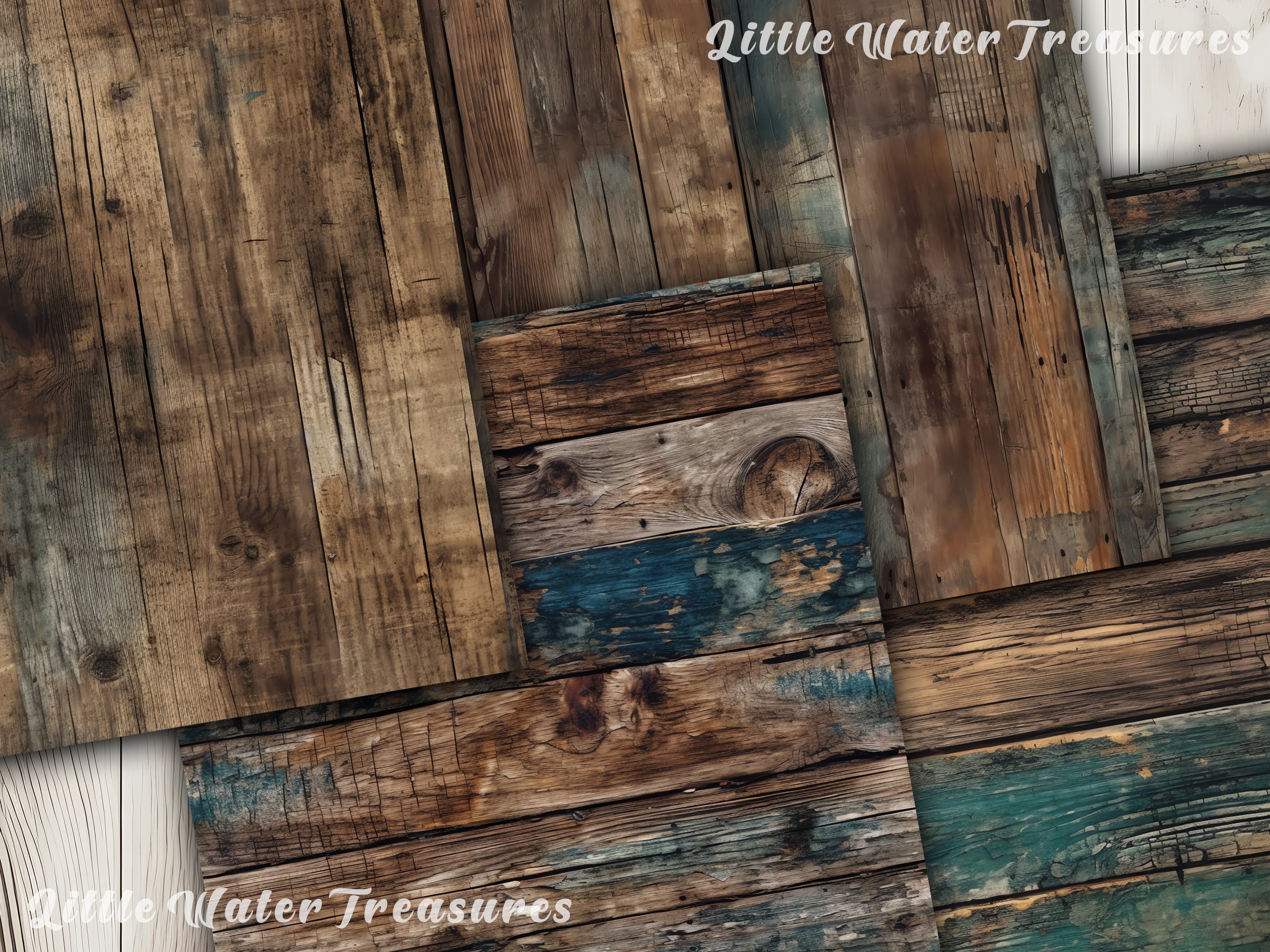Distressed Wood Background Digital Papers, Brown Blue Wood Seamless ...