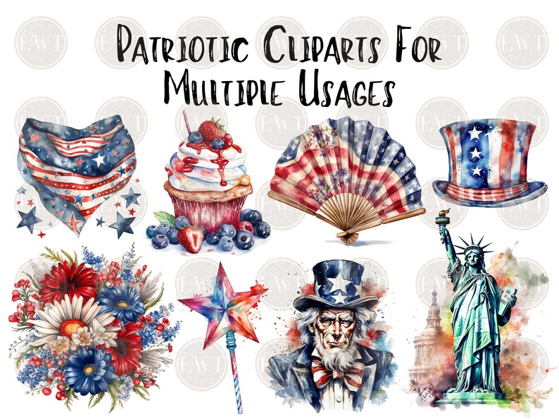 Fourth of July Watercolor Cliparts 4th of July Watercolor Clipart ...