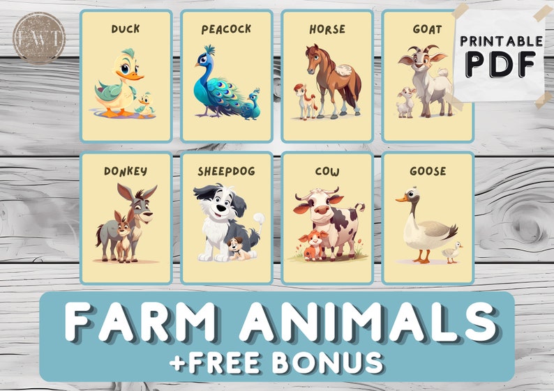 Farm Animals 16 Printable Montessori Cards, Flashcards for Kids Flash ...