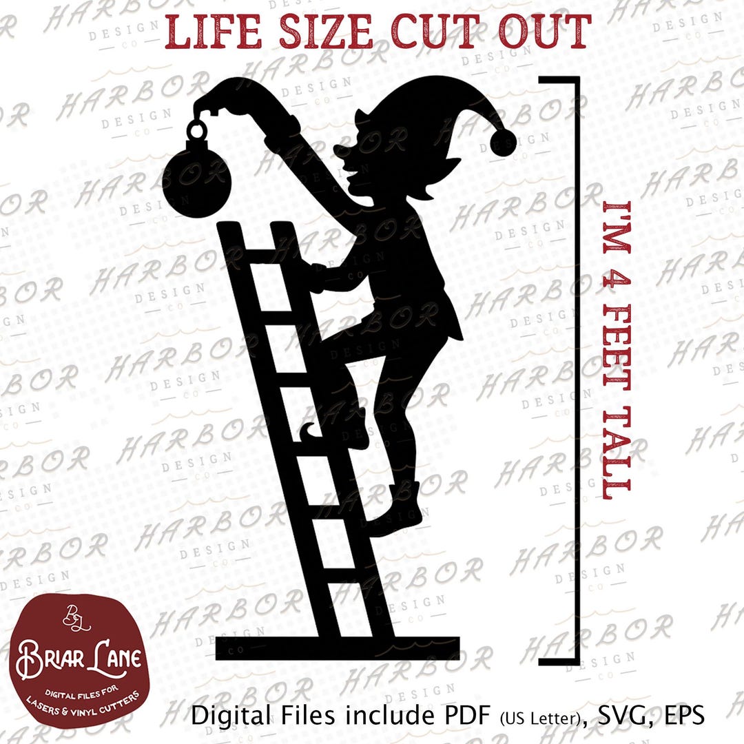 Elf on Ladder Christmas Yard Cutout Template, Printable PDF Giant ...