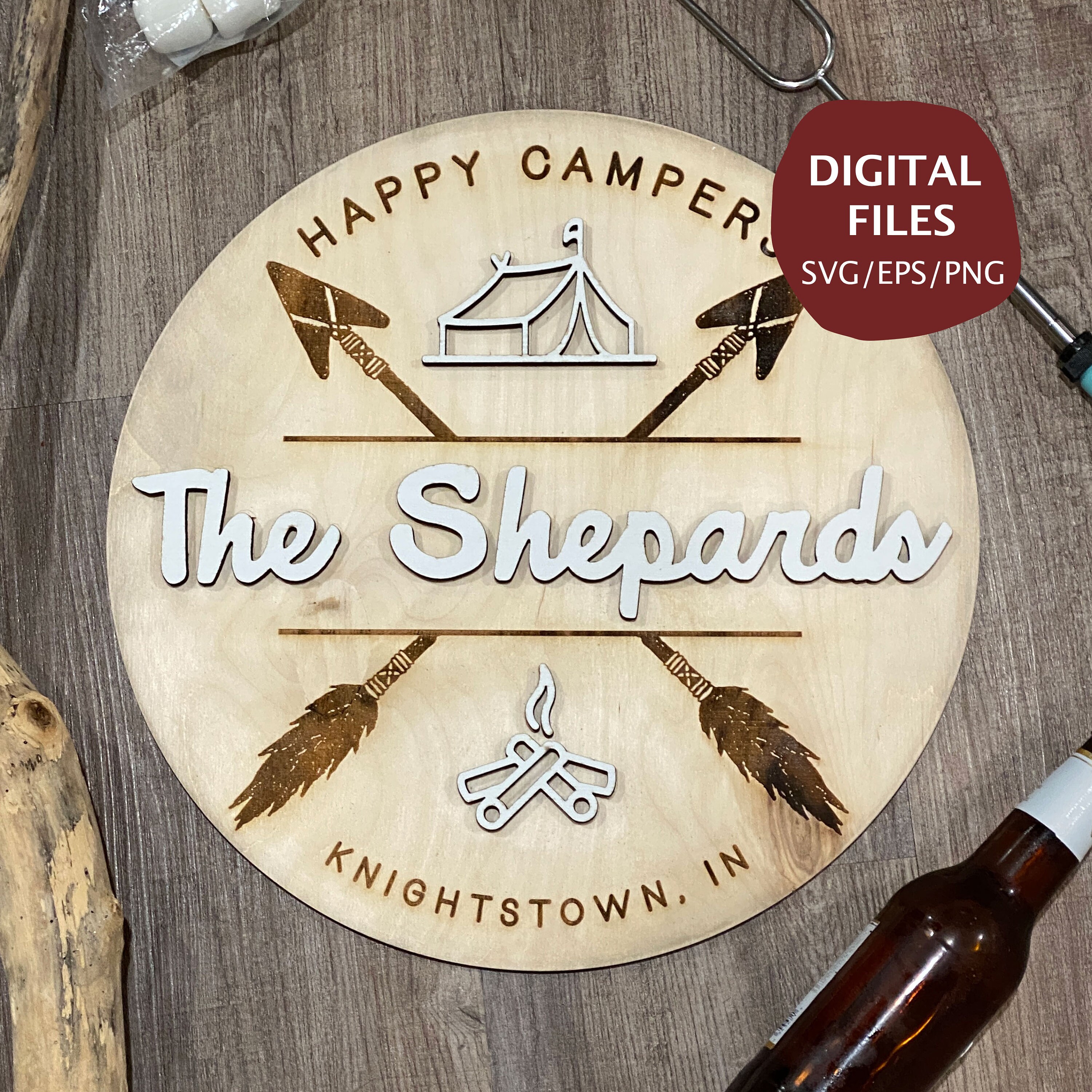 Personalized Camping Sign, Happy Camper Camp Sign for Glowforge and ...