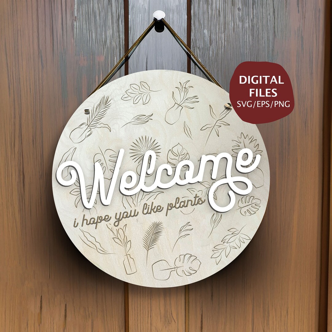Welcome Floral Sign SVG Laser Cut File, Door Hanger SVG Glowforge ...
