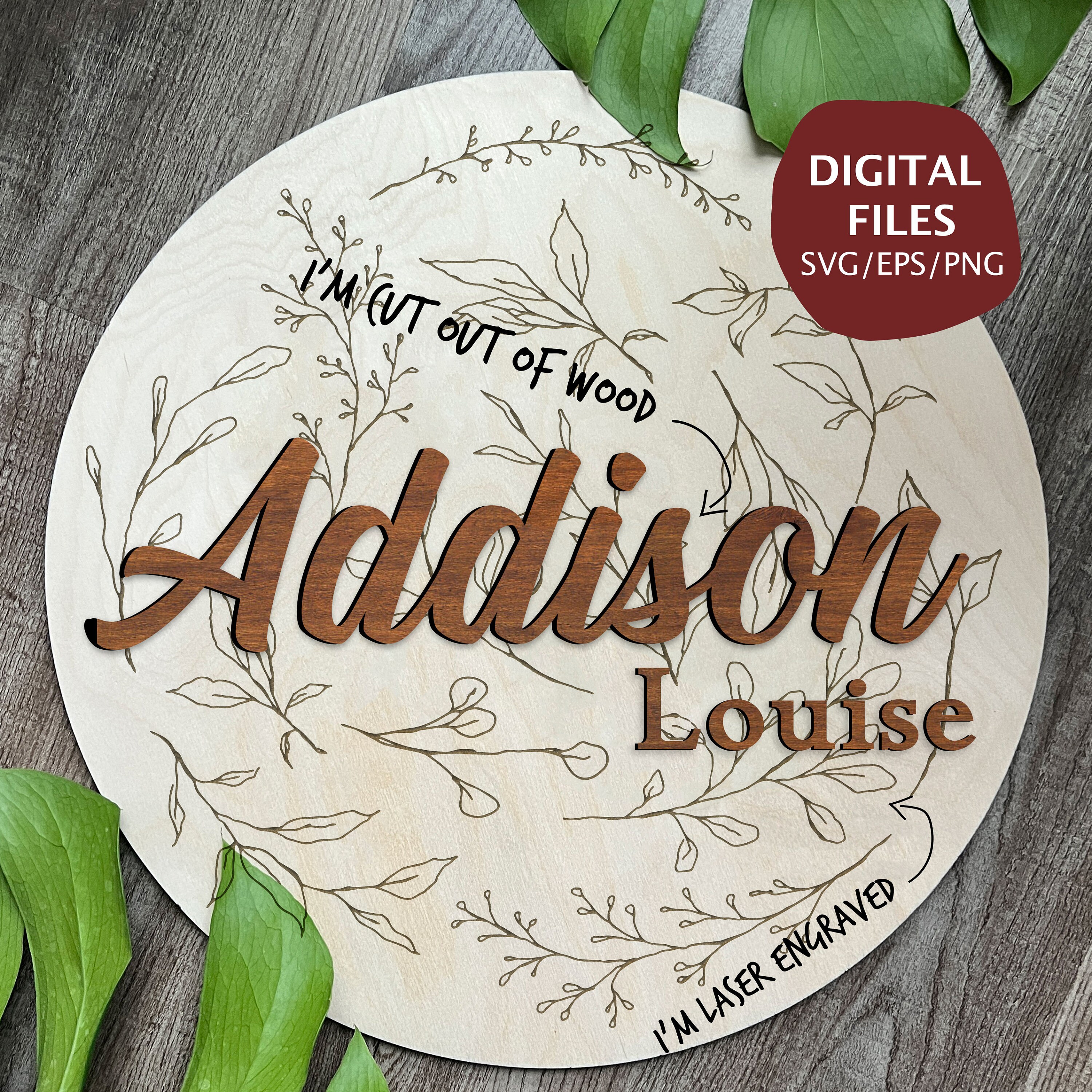 Floral Wood Sign SVG Download, Baby Sign for Nursery, Newborn, Engraved ...