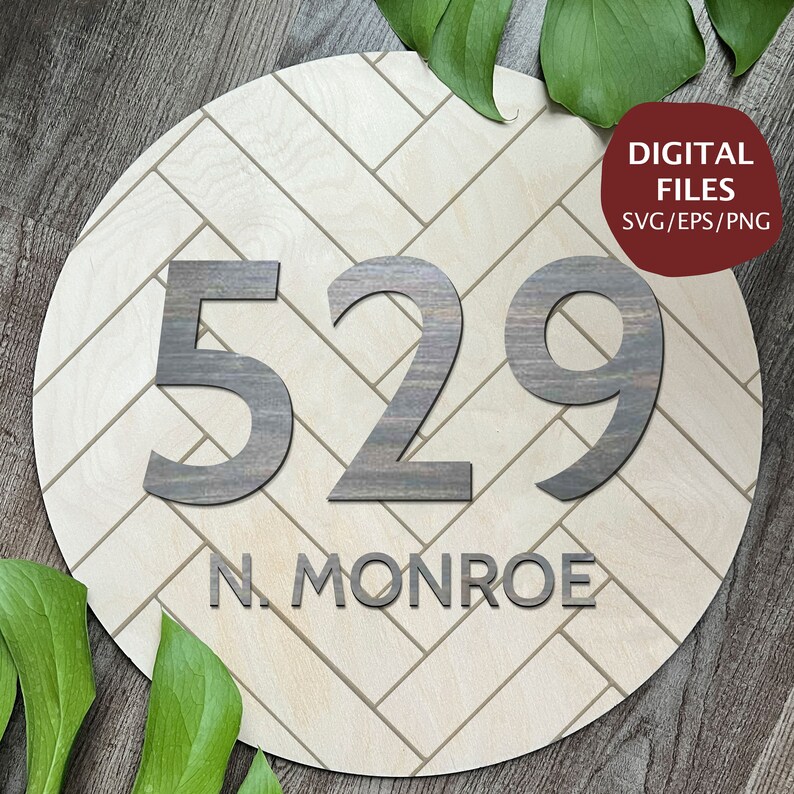 Round Wooden Address Sign SVG, Laser Cut File, Herringbone Round Wood ...