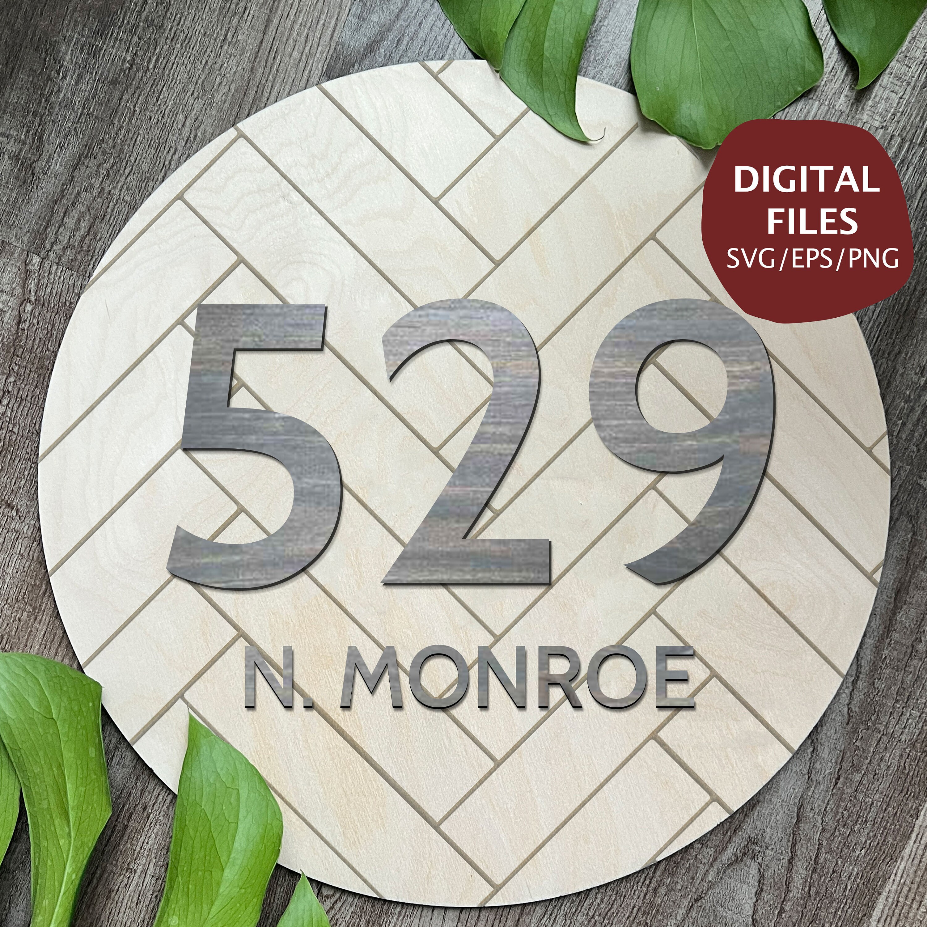Round Wooden Address Sign SVG, Laser Cut File, Herringbone Round Wood ...