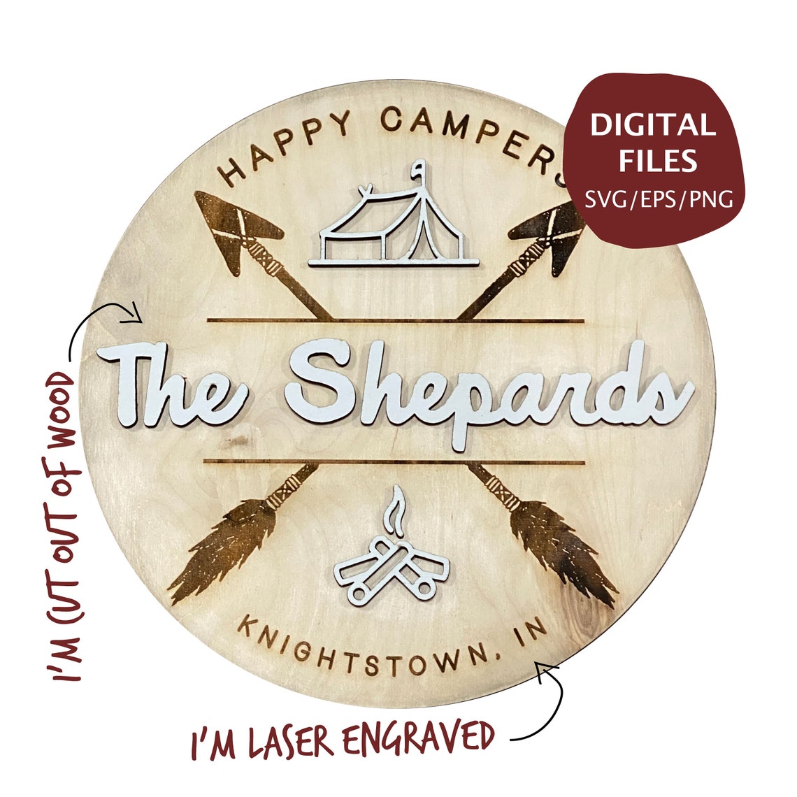 Personalized Camping Sign, Happy Camper Camp Sign for Glowforge and ...