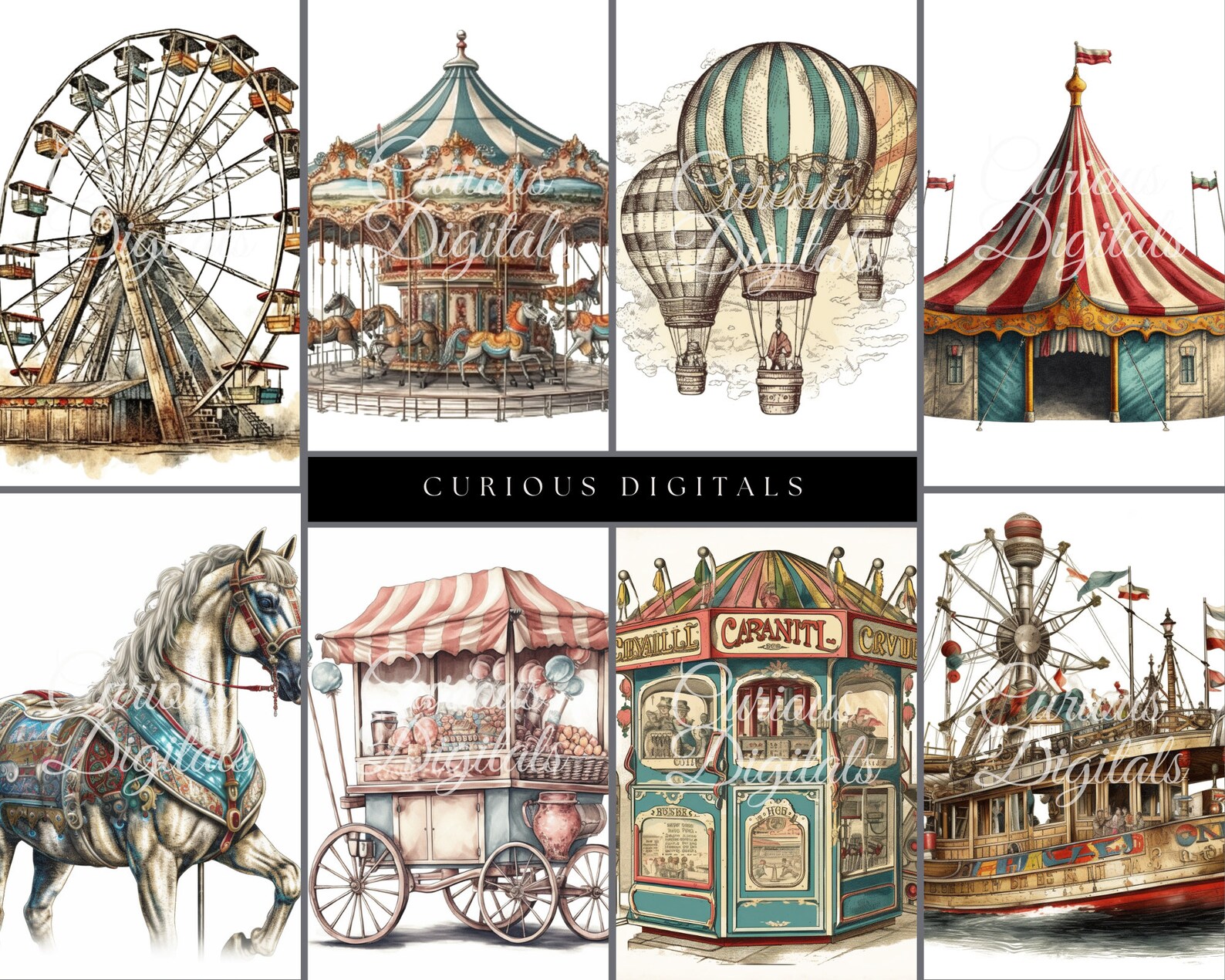 Vintage Fair Art - Carnival Art - Summer Fair - Old World - Clip Art ...