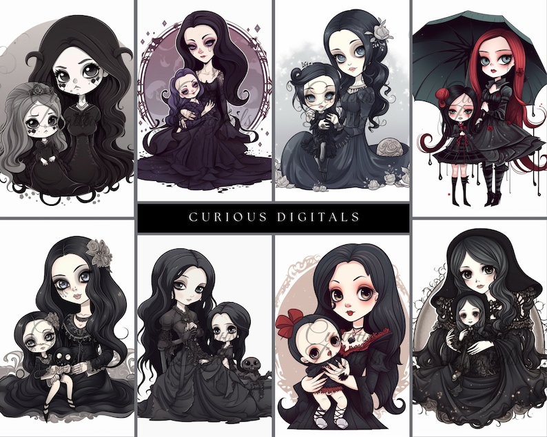 Gothic Chibi Mother and Daughter - Goth Mother's Day - Clip Art ...