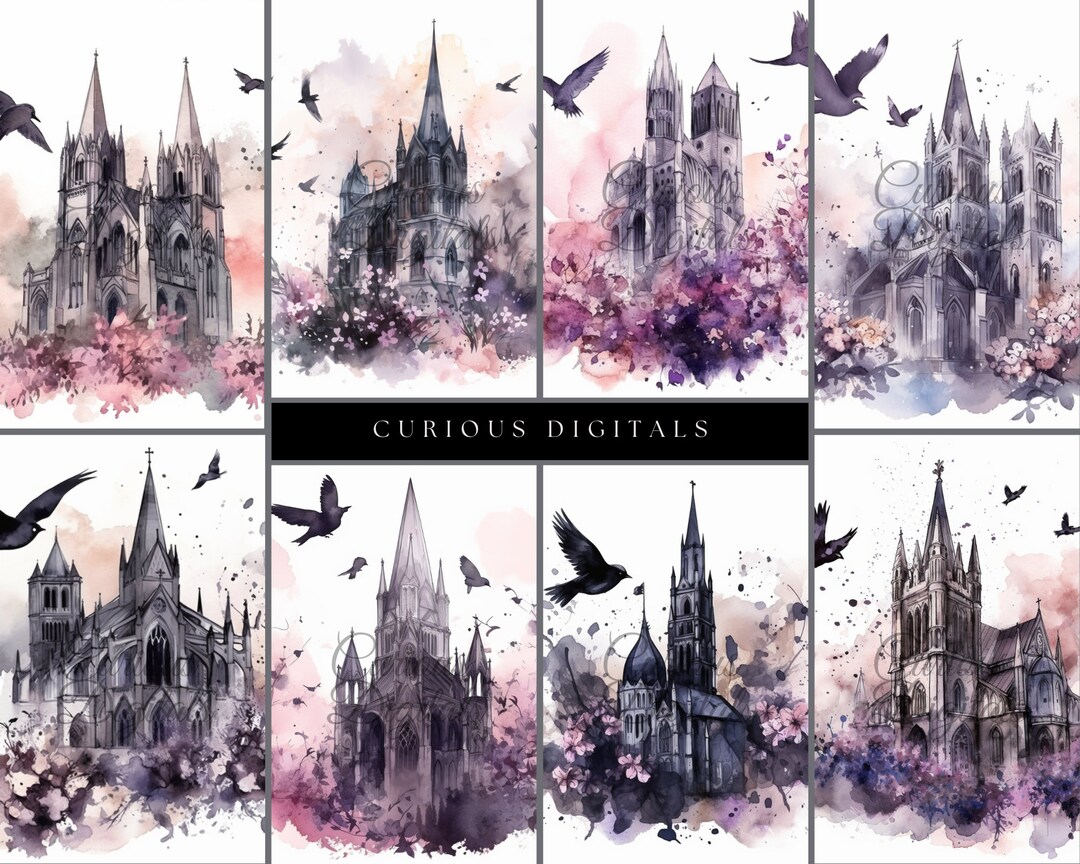 Spring Gothic Cathedrals - Ravens - Watercolor Style - Clip Art ...
