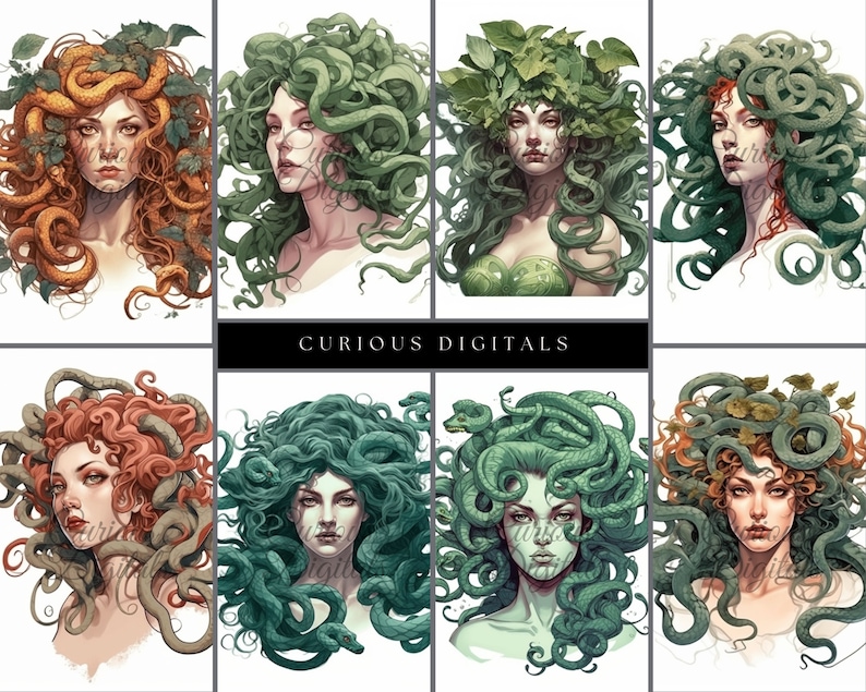 Medusa Art Set 1 Greek Mythology Fantasy Clip Art - Etsy