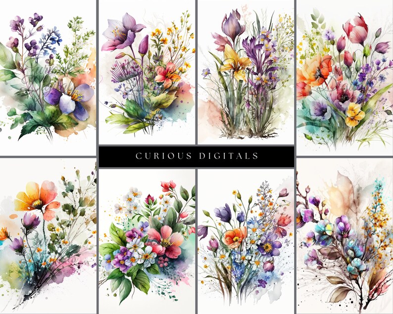 Spring Flowers - Watercolor Style - Clip Art - Digital Art Download ...