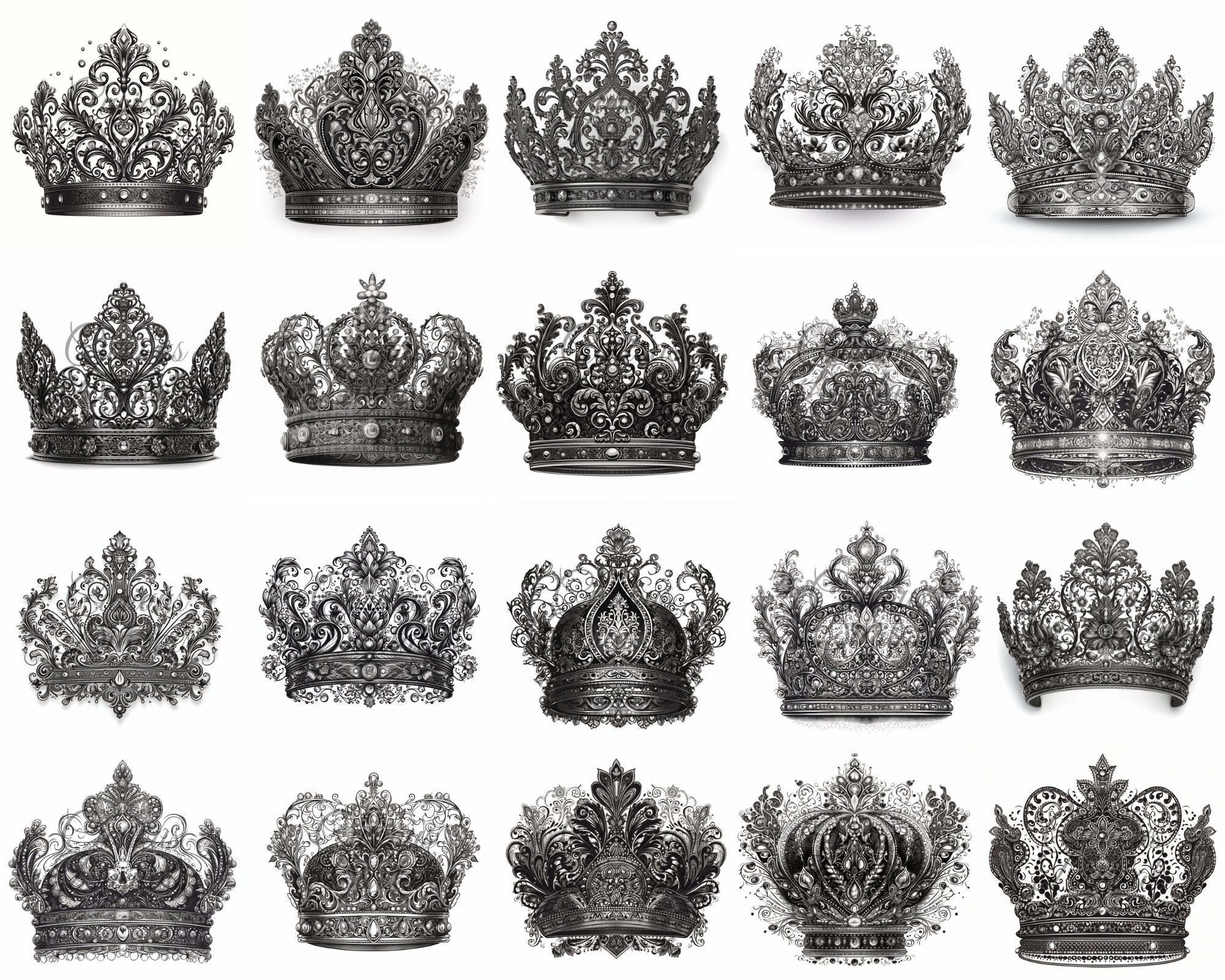 20 Gothic Crowns - Black Crowns - Clip Art - Digital Art Download ...