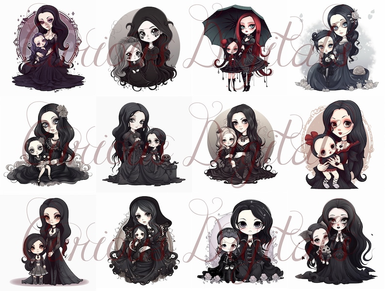 Gothic Chibi Mother and Daughter - Goth Mother's Day - Clip Art ...