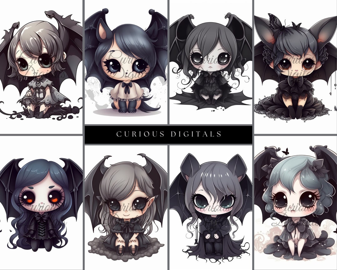 Chibi Bat Girls - Gothic Art - Clip Art - Digital Art Download - Stock ...