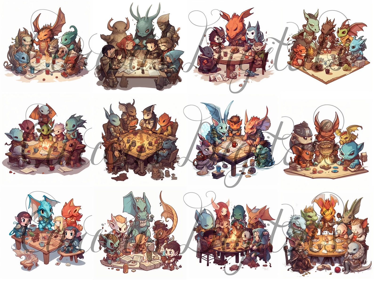 Fantasy Chibi Creatures Playing D&D as a Group - Adventurers - Dungeon ...