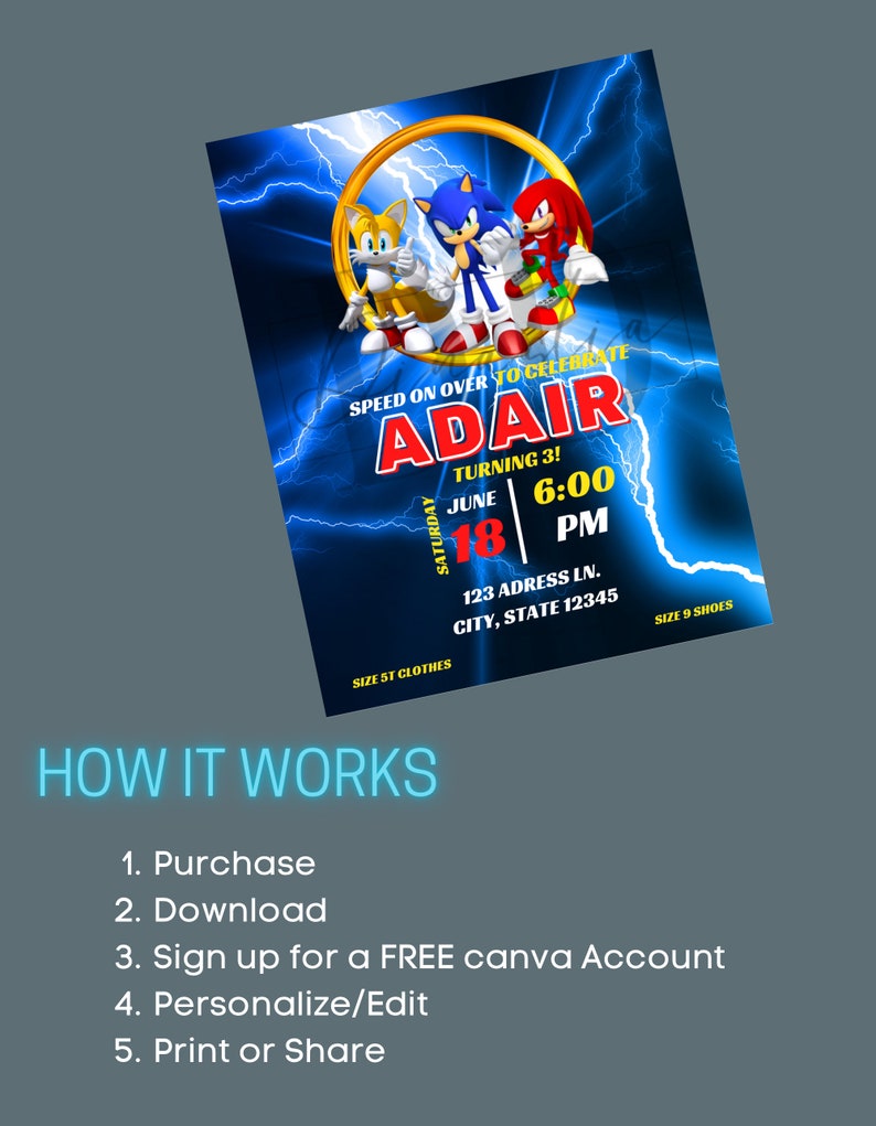 Sonic Birthday Digital Invitation - Etsy