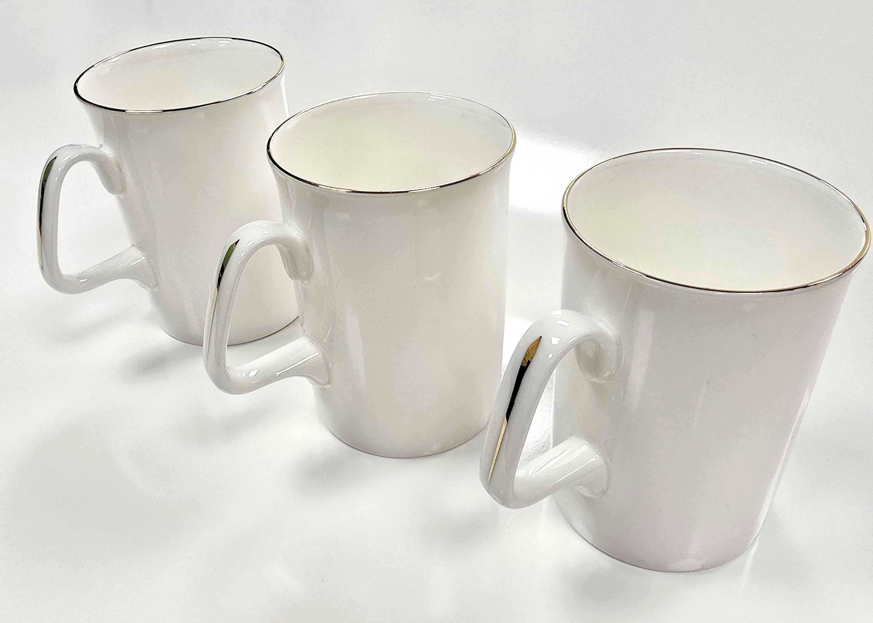 China White Gold Trim Band Coffee Cup Mugs Set of 3 Fine Bone - Etsy