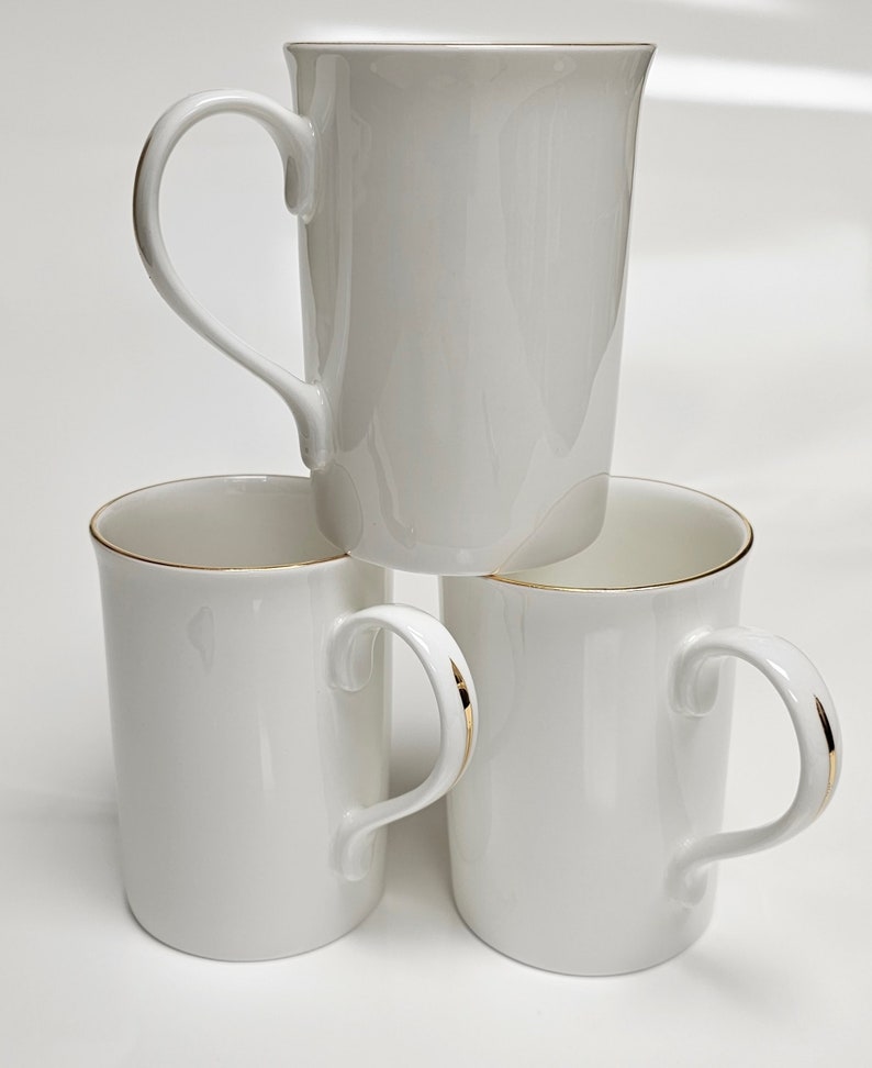 Fine Bone China White Gold Trim Band Coffee Cup Mugs Set of 3 - Etsy