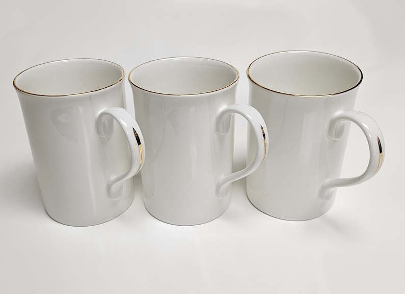 Fine Bone China White Gold Trim Band Coffee Cup Mugs Set of 3 - Etsy
