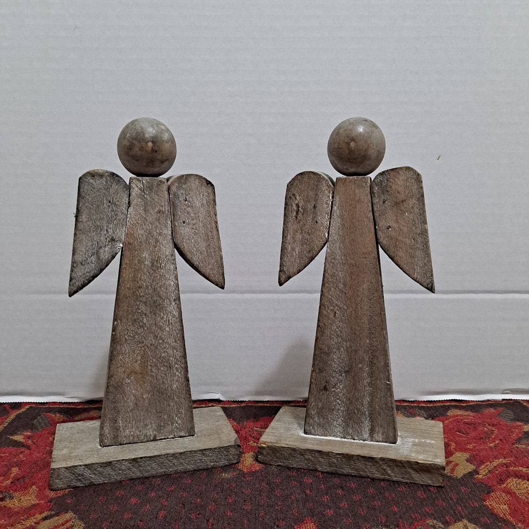 Handmade Pair of Solid Wood Singing Choir Angels Figurines Christmas ...