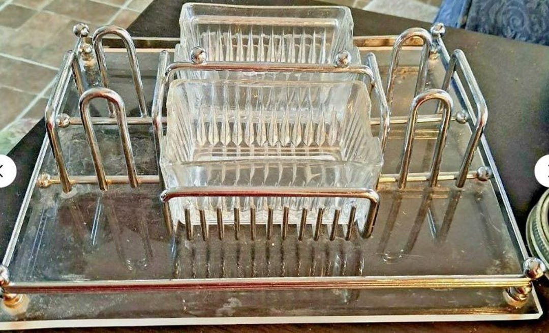 Beautiful Glass and Metal Table Top Condiment Holder With 2 Removable ...