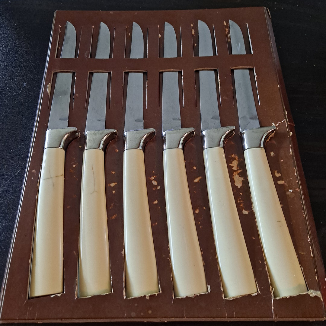 Vintage 6 Piece Set of Briddle 410 Stainless Steel Steak Knives Carvall ...