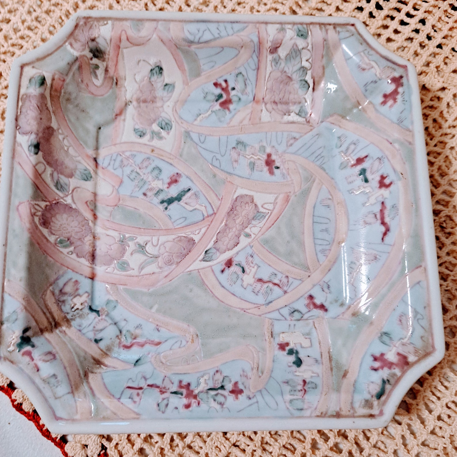 Vintage Chinoiseries Oriental Asian Theme Square Plate With Asian ...